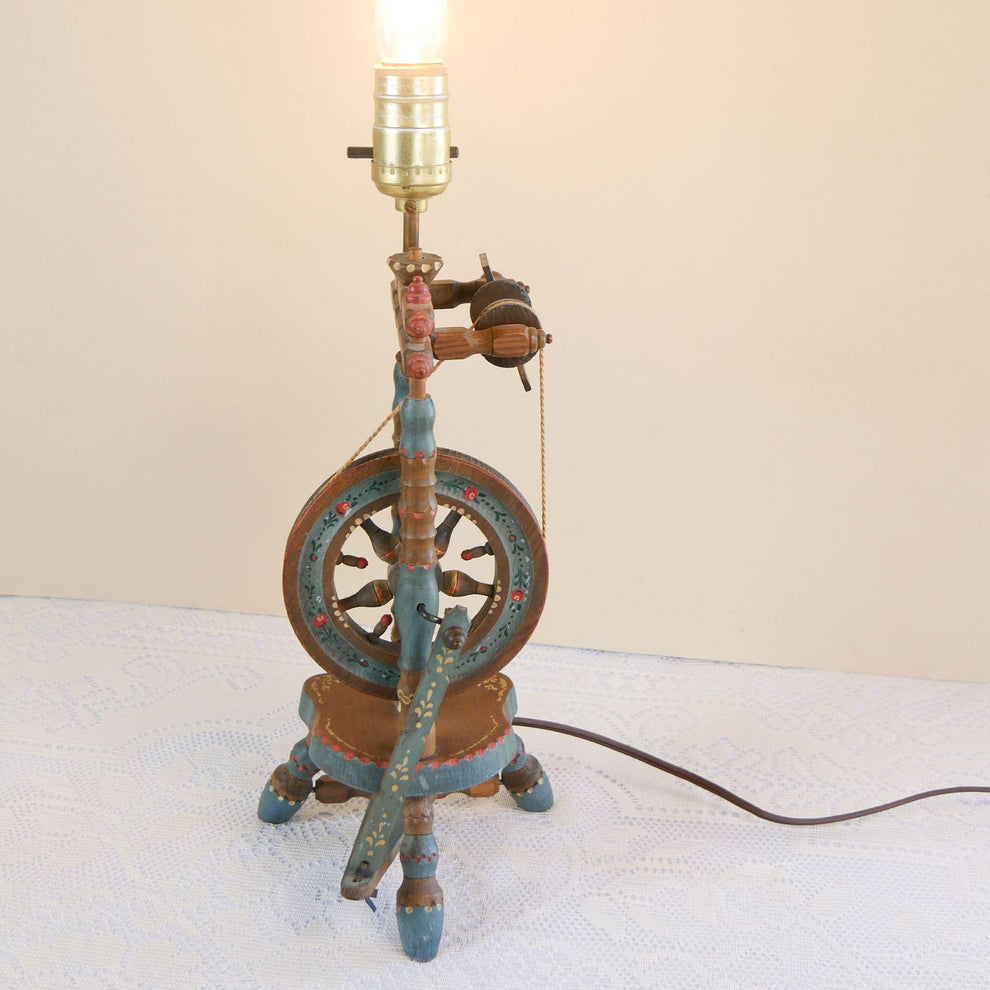 1954 ANRI Italian Handcrafted Spinning Wheel Table Lamp, Folk Art Lamp ...